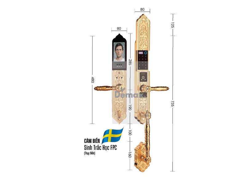 Khóa cửa đại sảnh biệt thự Demax SL986 Gold App Wifi - Thiên Kim Home